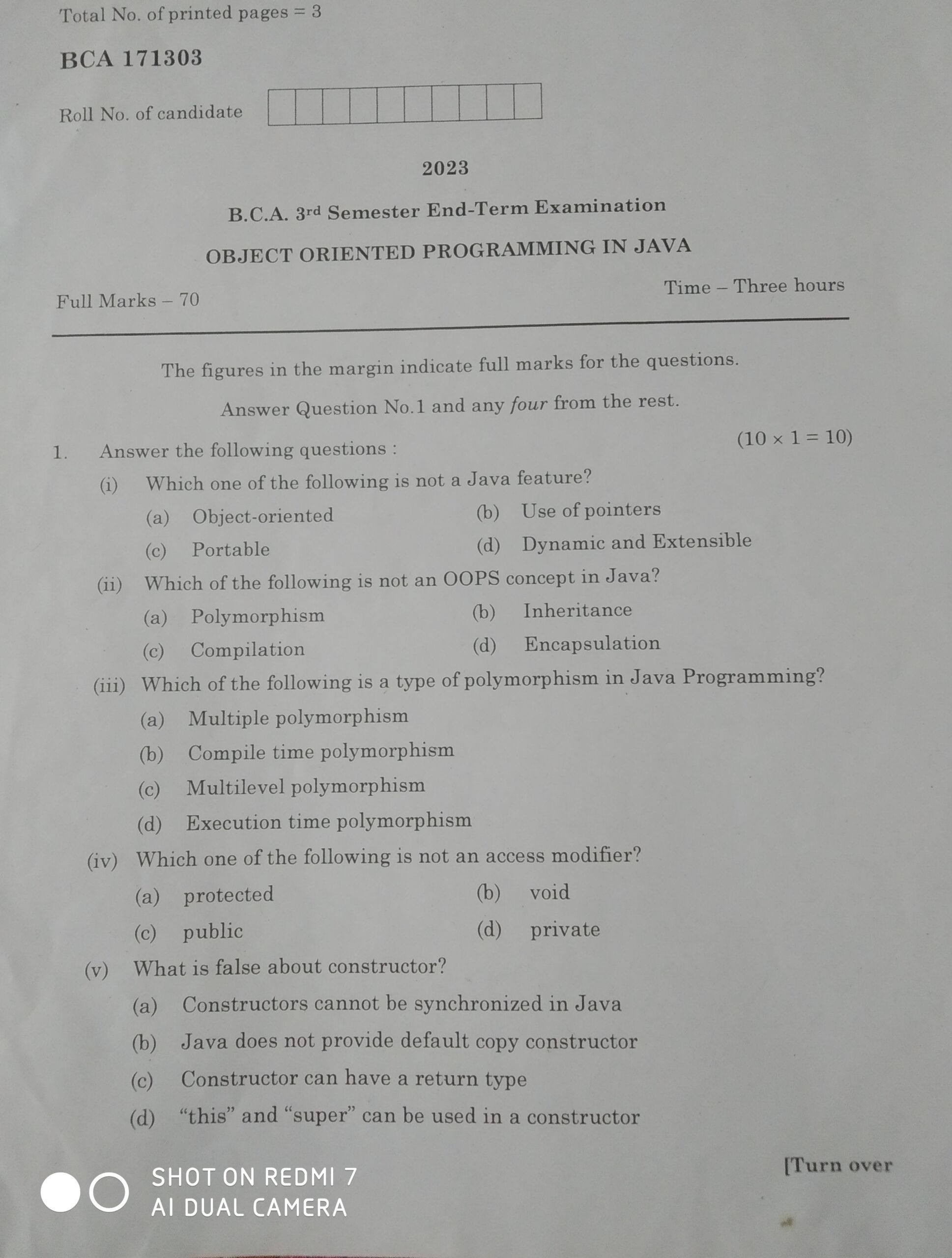 Question Paper Java Java Question Paper Bcabca Question Paper Java 2023 Computer Science
