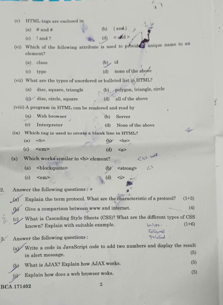 Web Technology Question Paper-BCA 2023 - Computer Science Knowledge