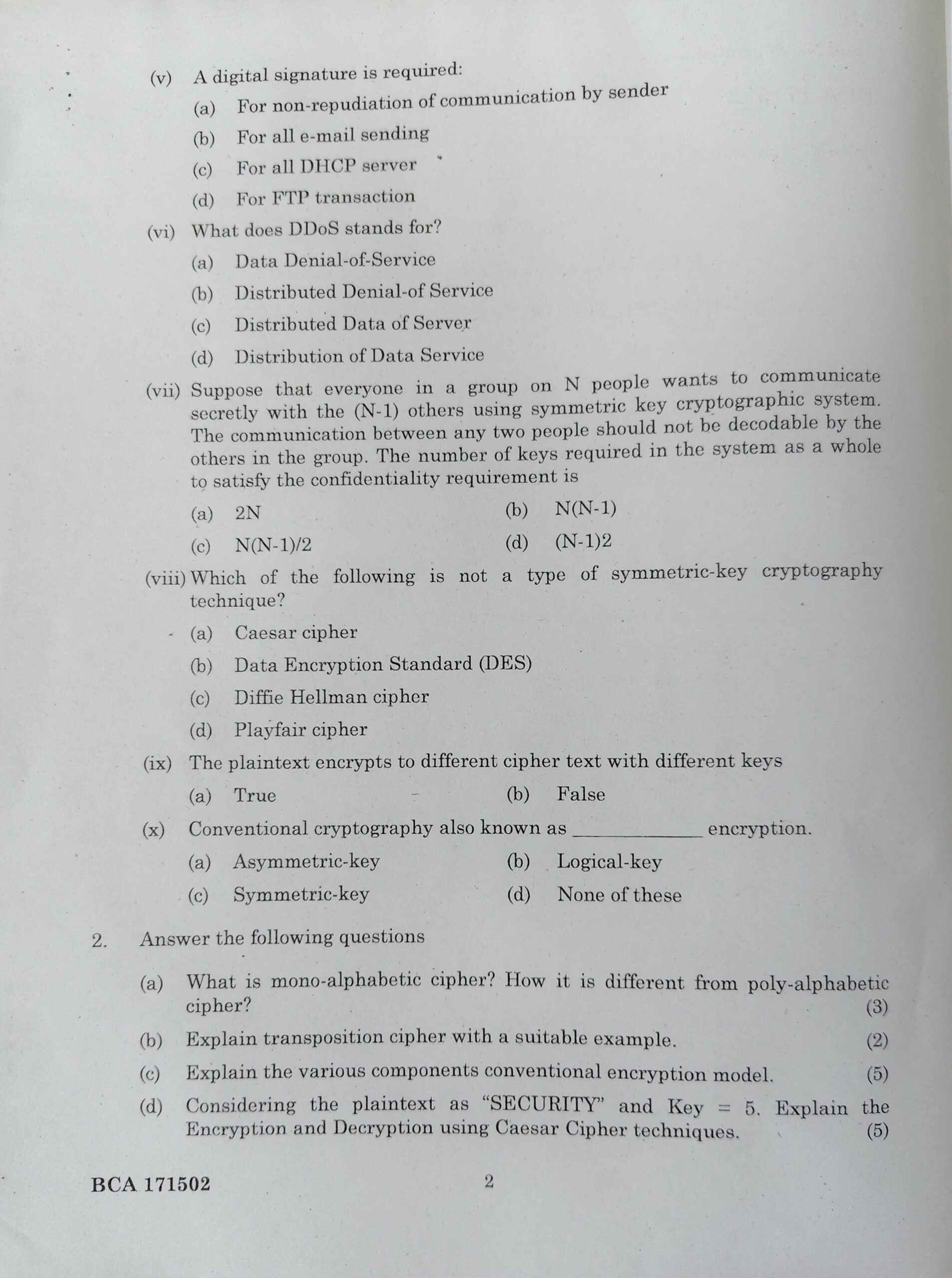 Network Security and Cryptography question paper BCA| Network Security ...
