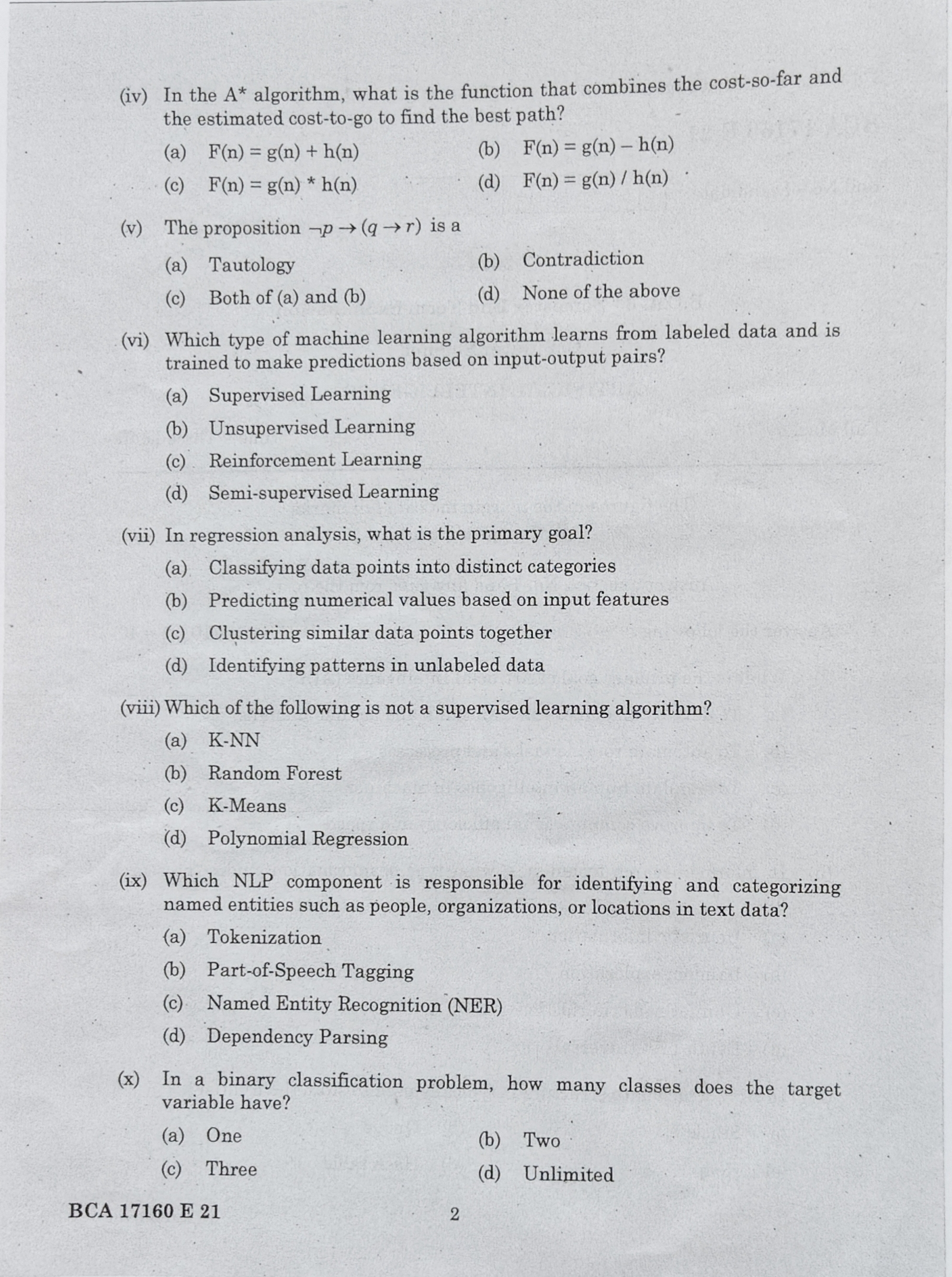 Artificial Intelligence Question Paper 2024 | Question Paper Artificial ...
