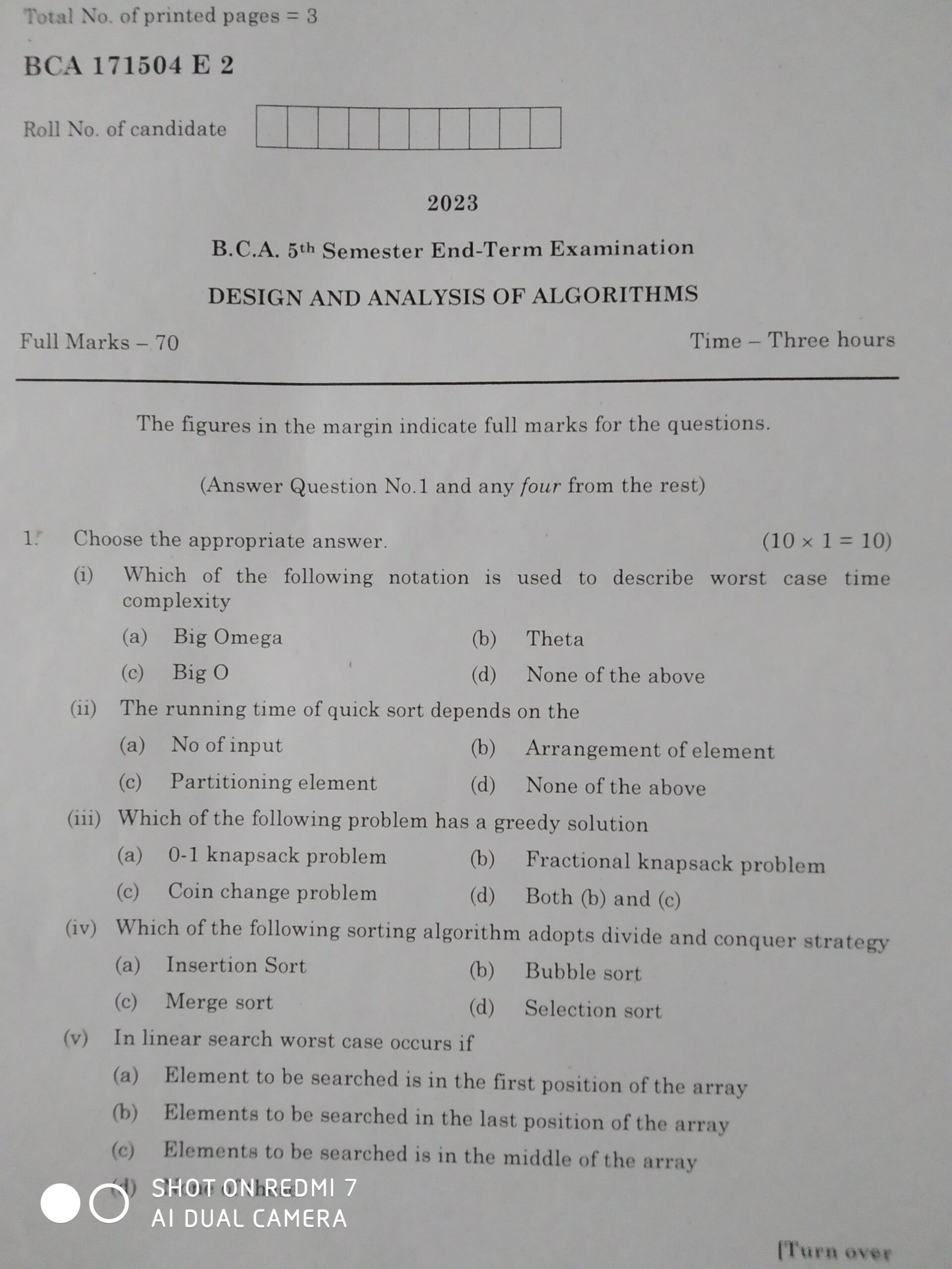 Design and Analysis of Algorithms Question Paper 2023 | Question Paper ...