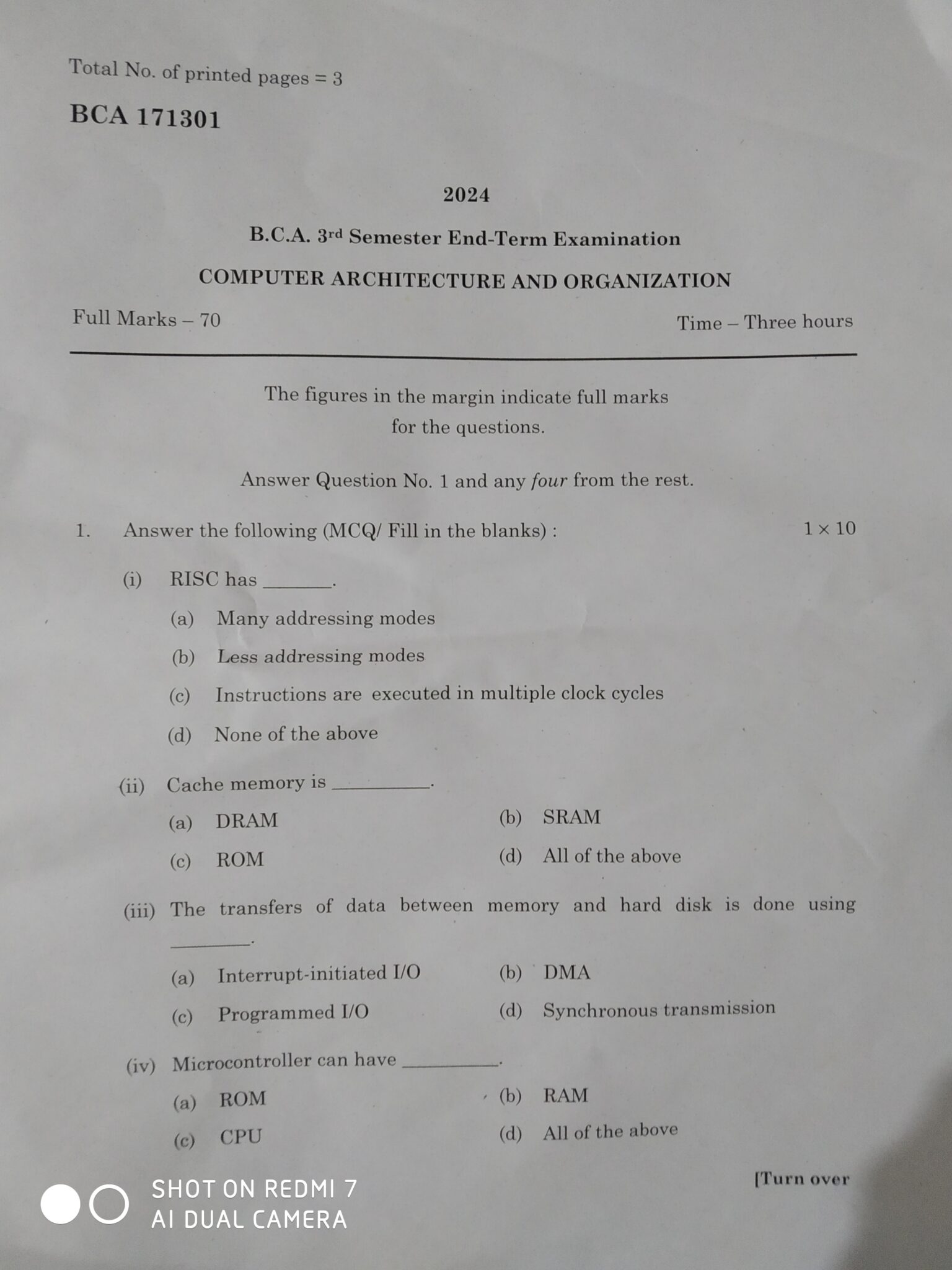 Computer Architecture and Organization Question paper| CAO question paper BCA| CAO question ...