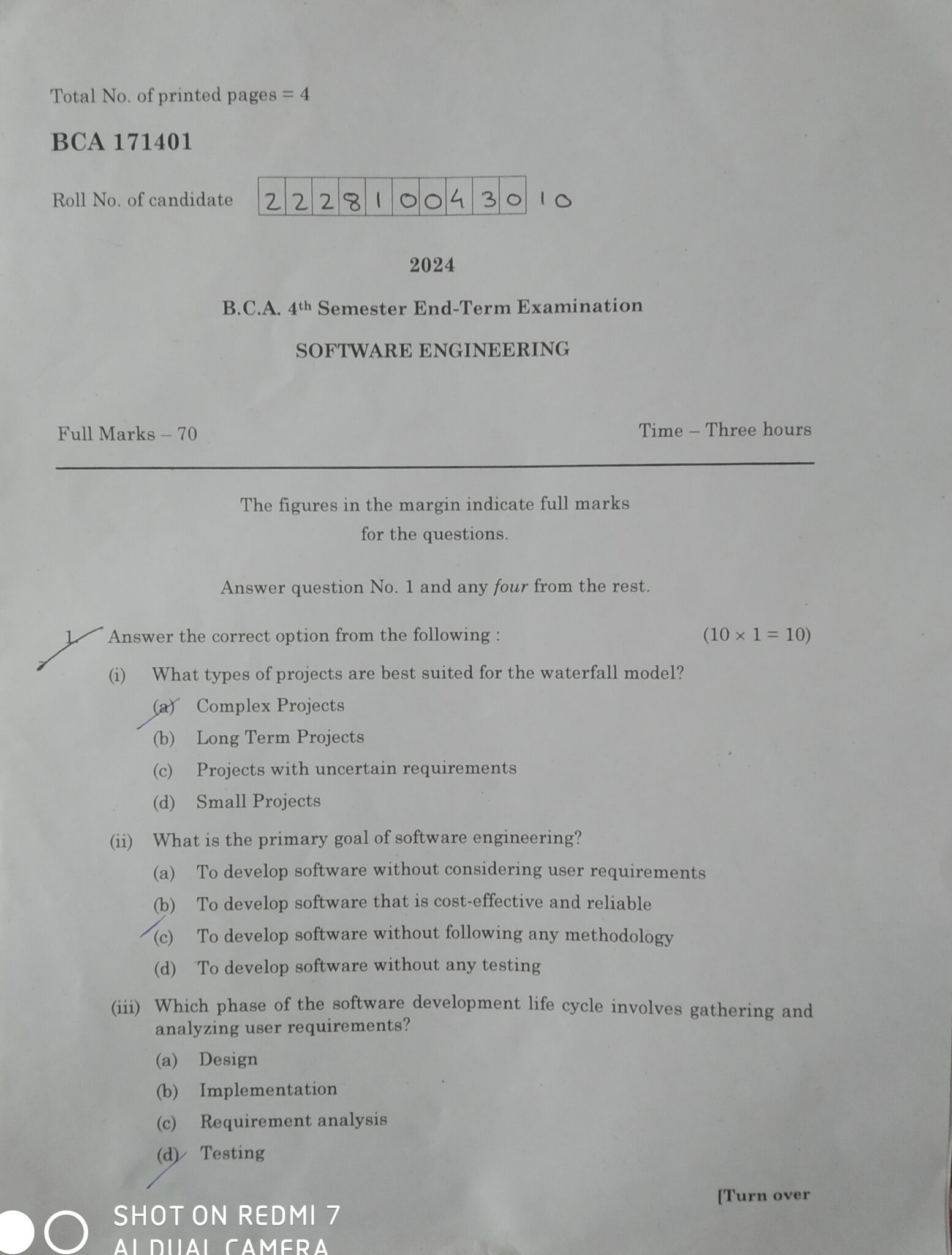 Software Engineering Question Paper-BCA 2024|Question Paper-Software Engineering 2024 - Computer ...