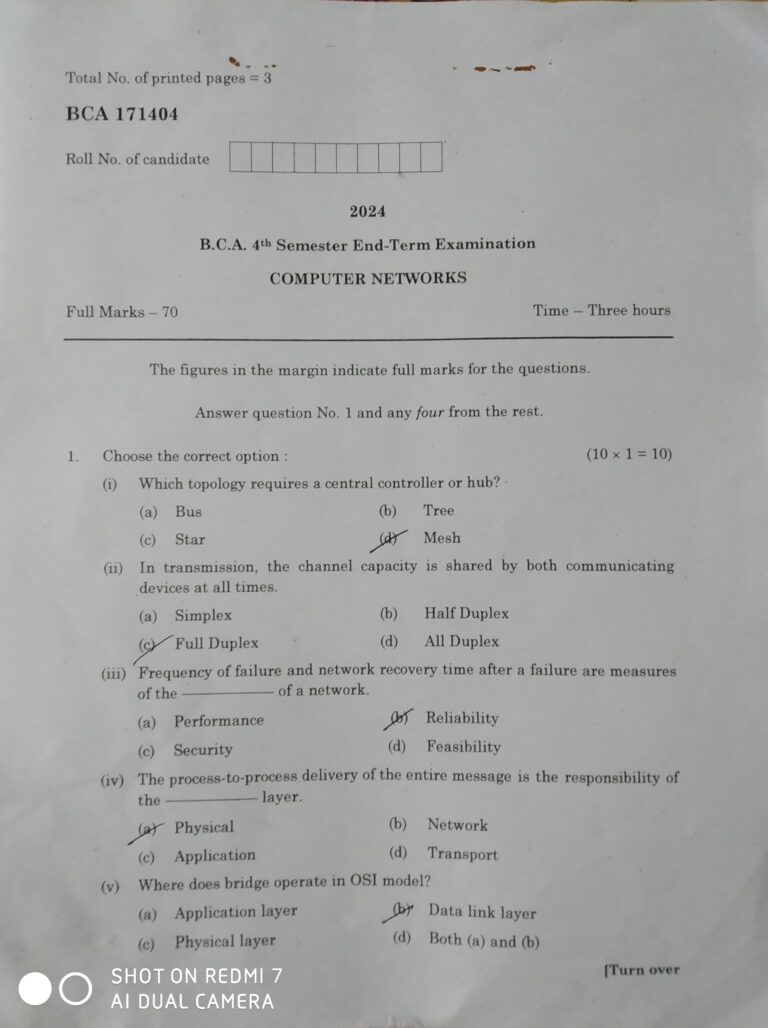 Computer Network Question paper-BCA(2024)|Question paper-Computer ...