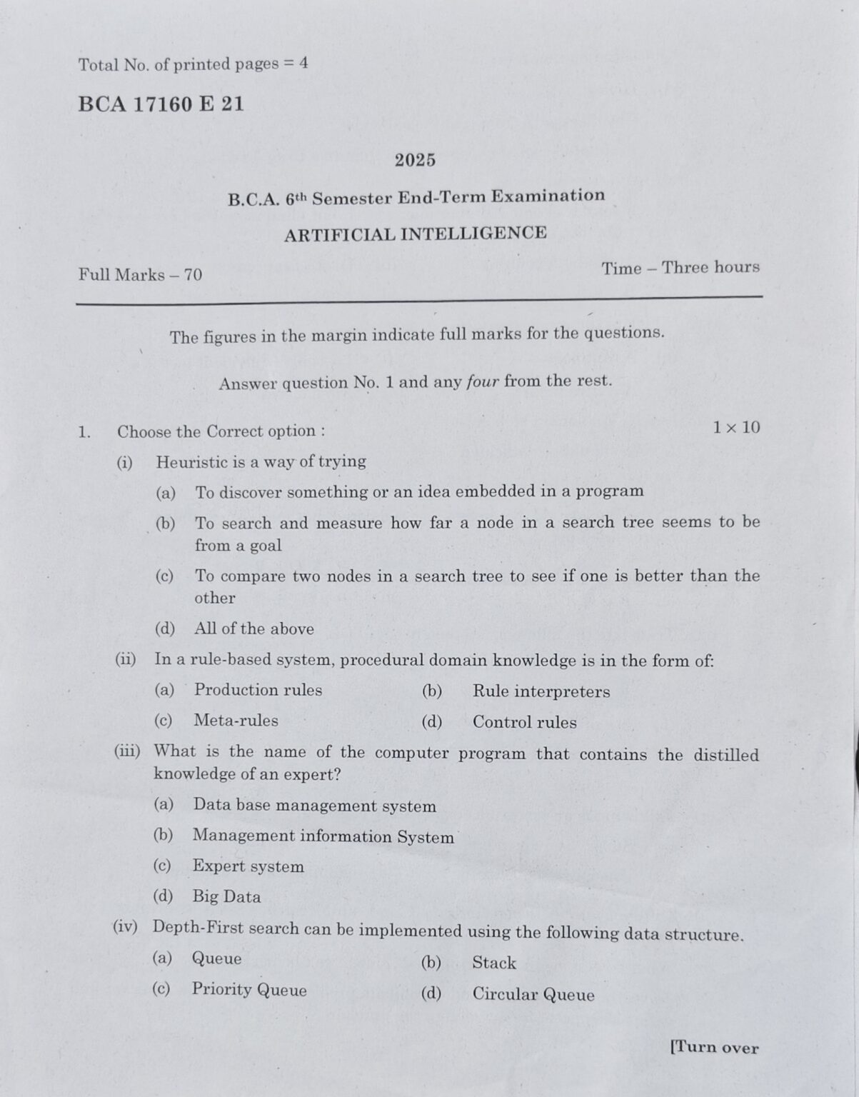 Artificial Intelligence Question Paper 2025 | Question Paper Artificial ...
