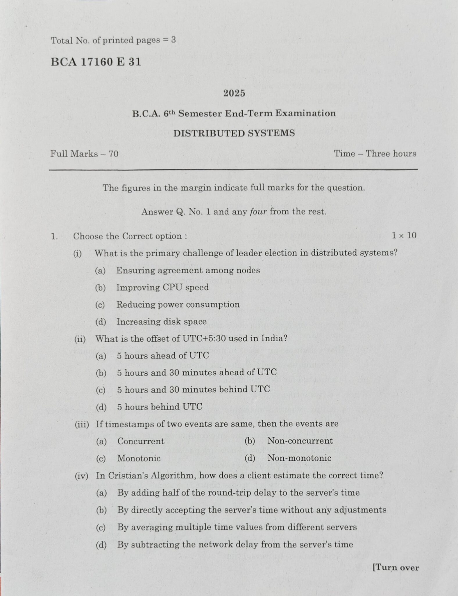 Distributed System Question Paper BCA | Question Paper Distributed ...