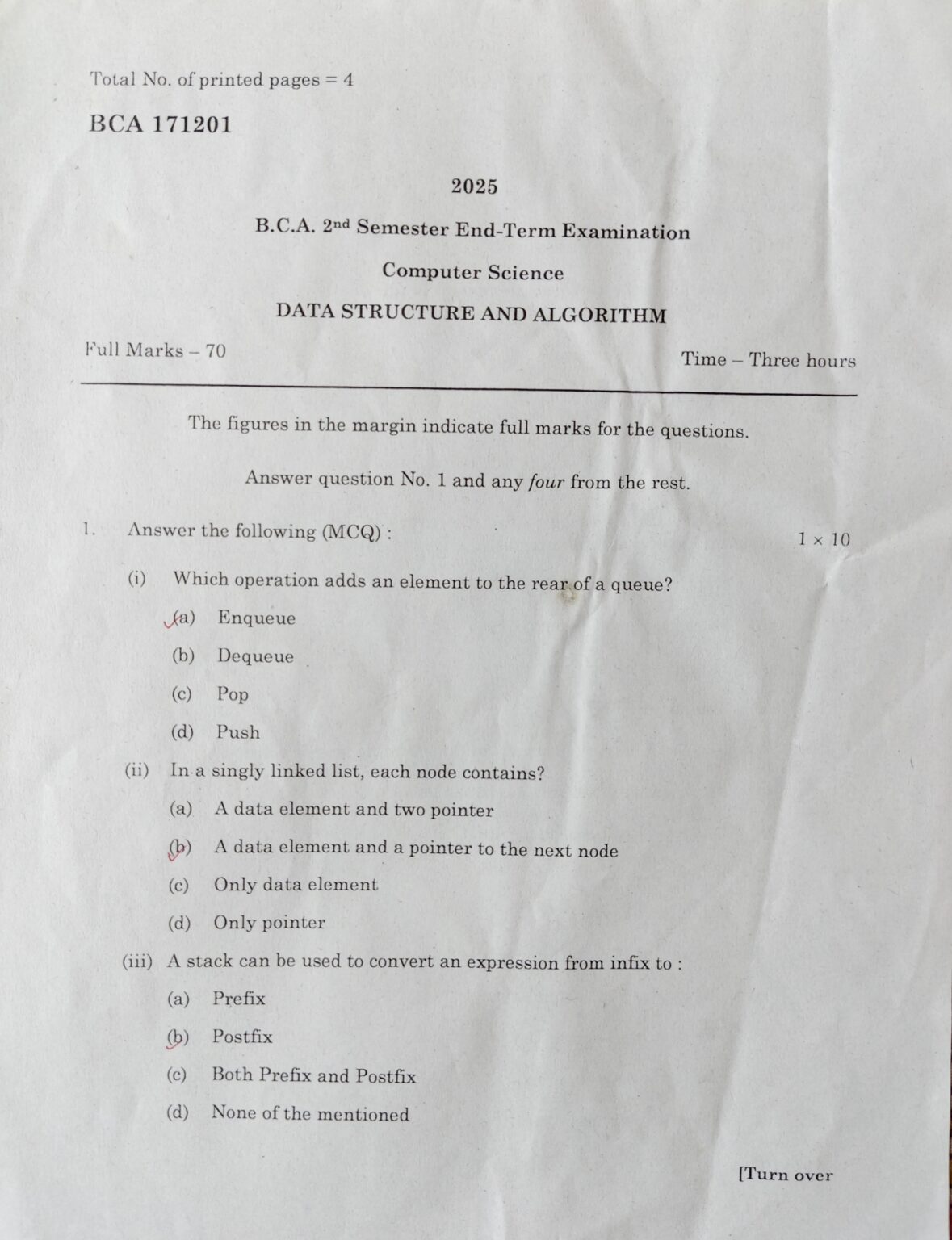 Data Structure and Algorithm Question Paper BCA | BCA Question Paper ...